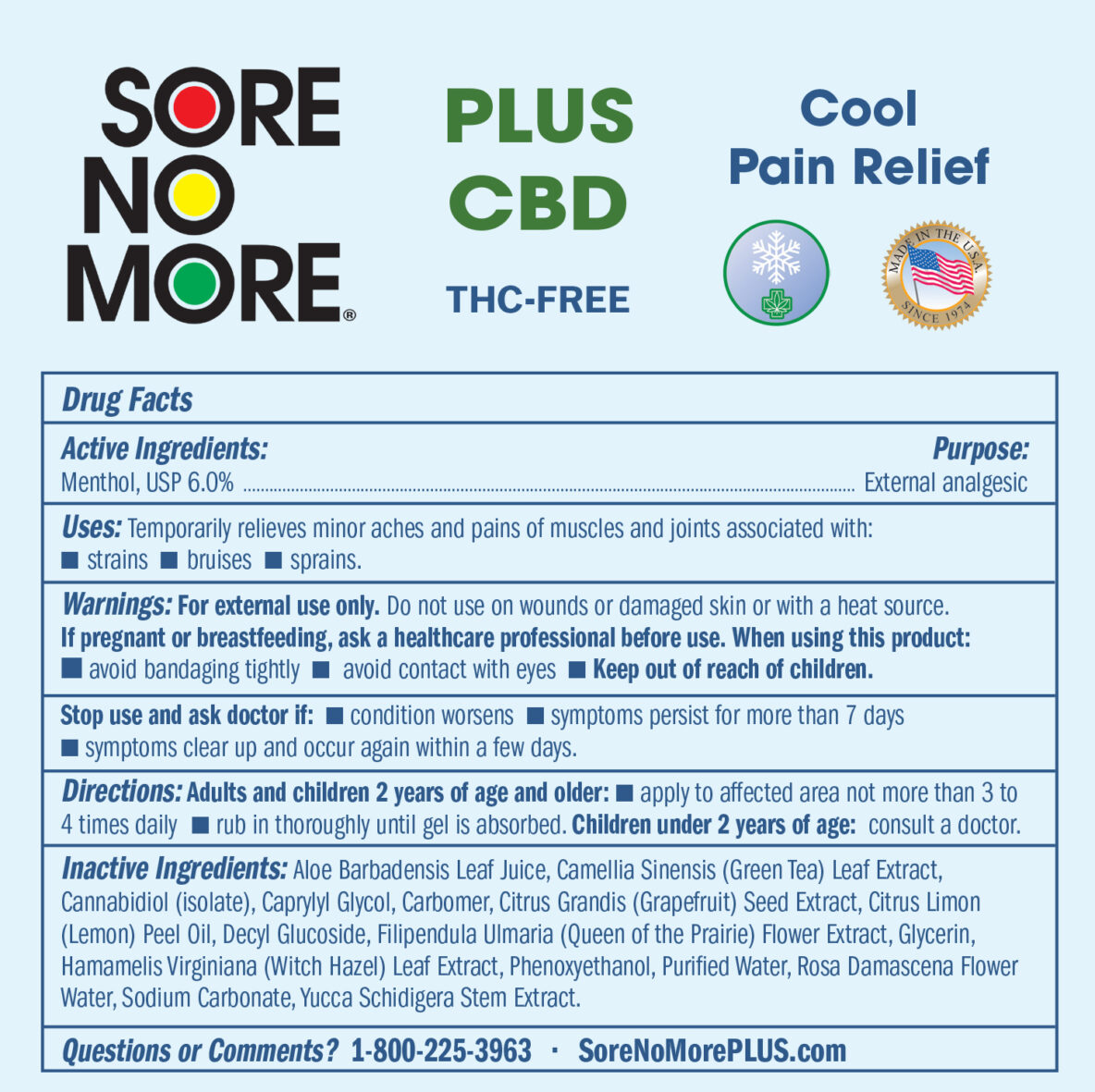 Sore No More® PLUS CBD Cool Pain Relief 1500 mg – 3 oz. Roll-on - Sore No More®